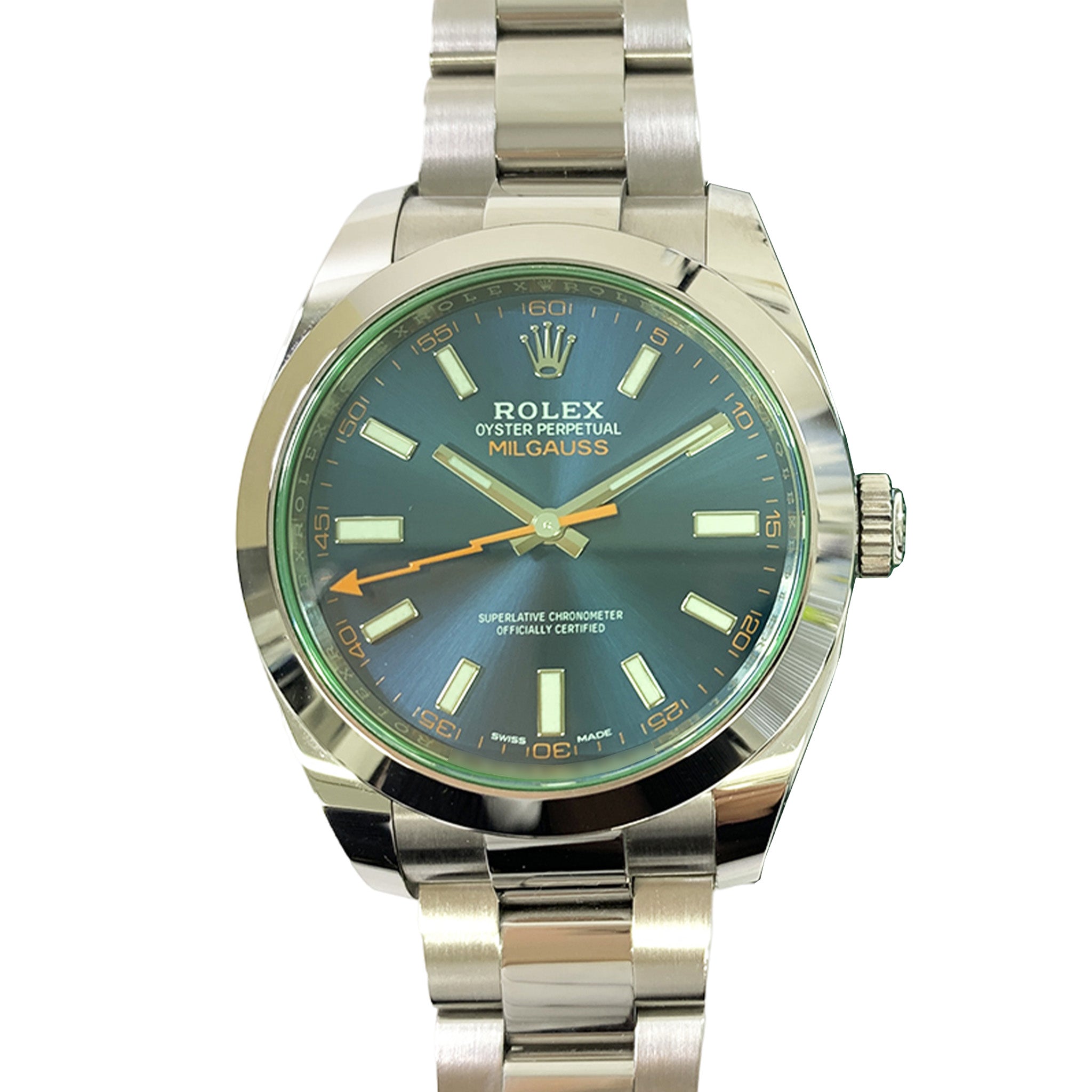 Rolex Milgauss 116400GV Blue Green Crystal - 100% Authentic – WatchGuys