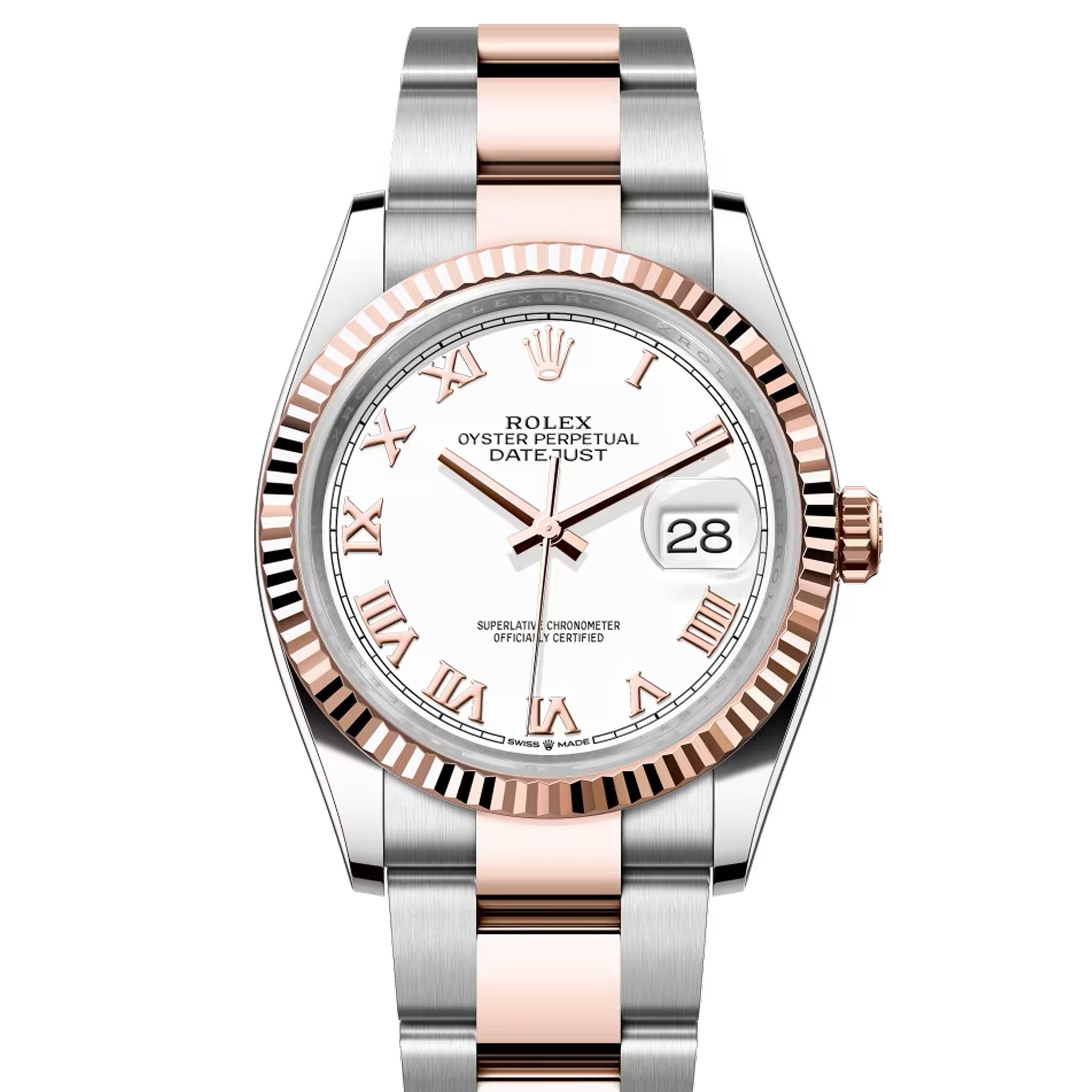 Rolex Datejust 126231 White Roman 36mm Rose Gold & Steel – WatchGuys