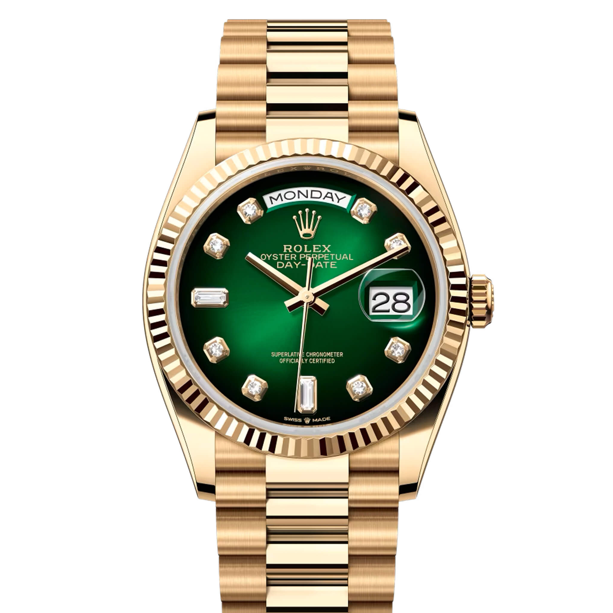 Rolex Day-Date 128238 Green Ombre 36mm 18K Yellow Gold – WatchGuys