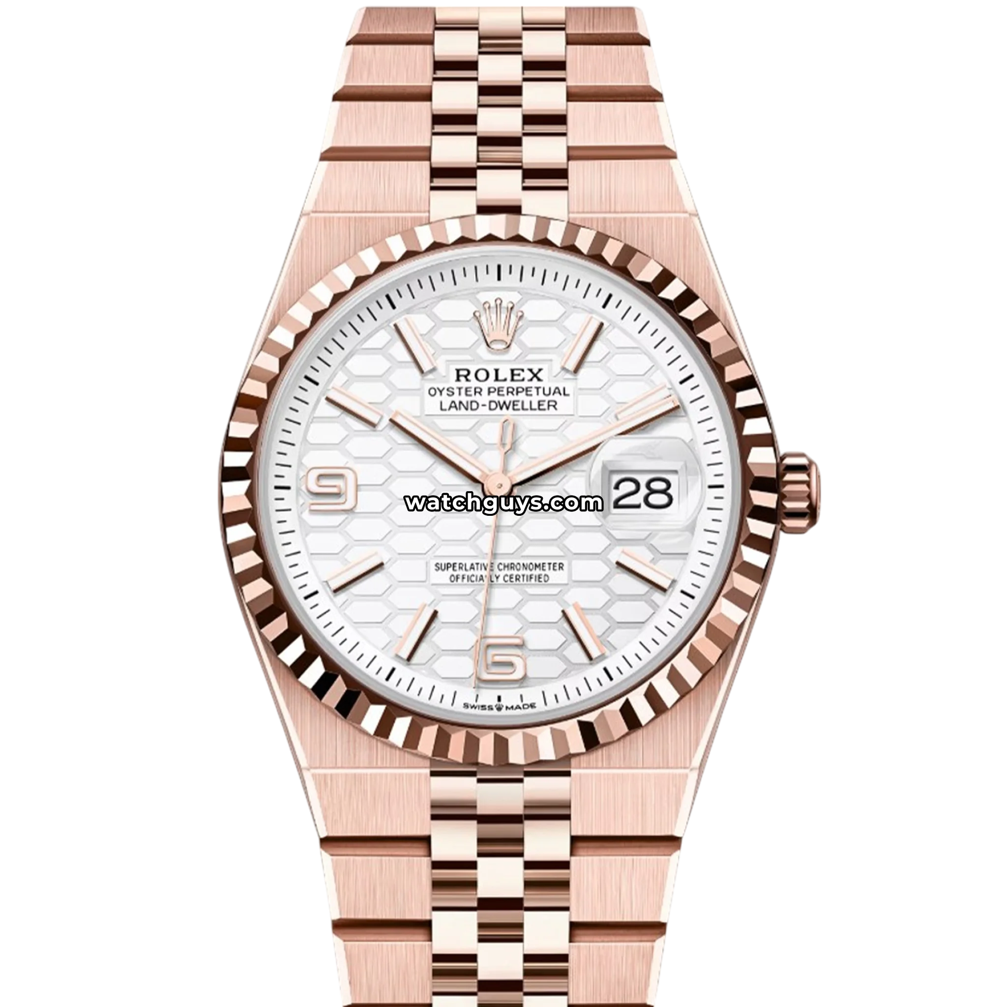 Rolex Land-Dweller 127235 White Honeycomb 40mm Rose Gold Jubilee ...