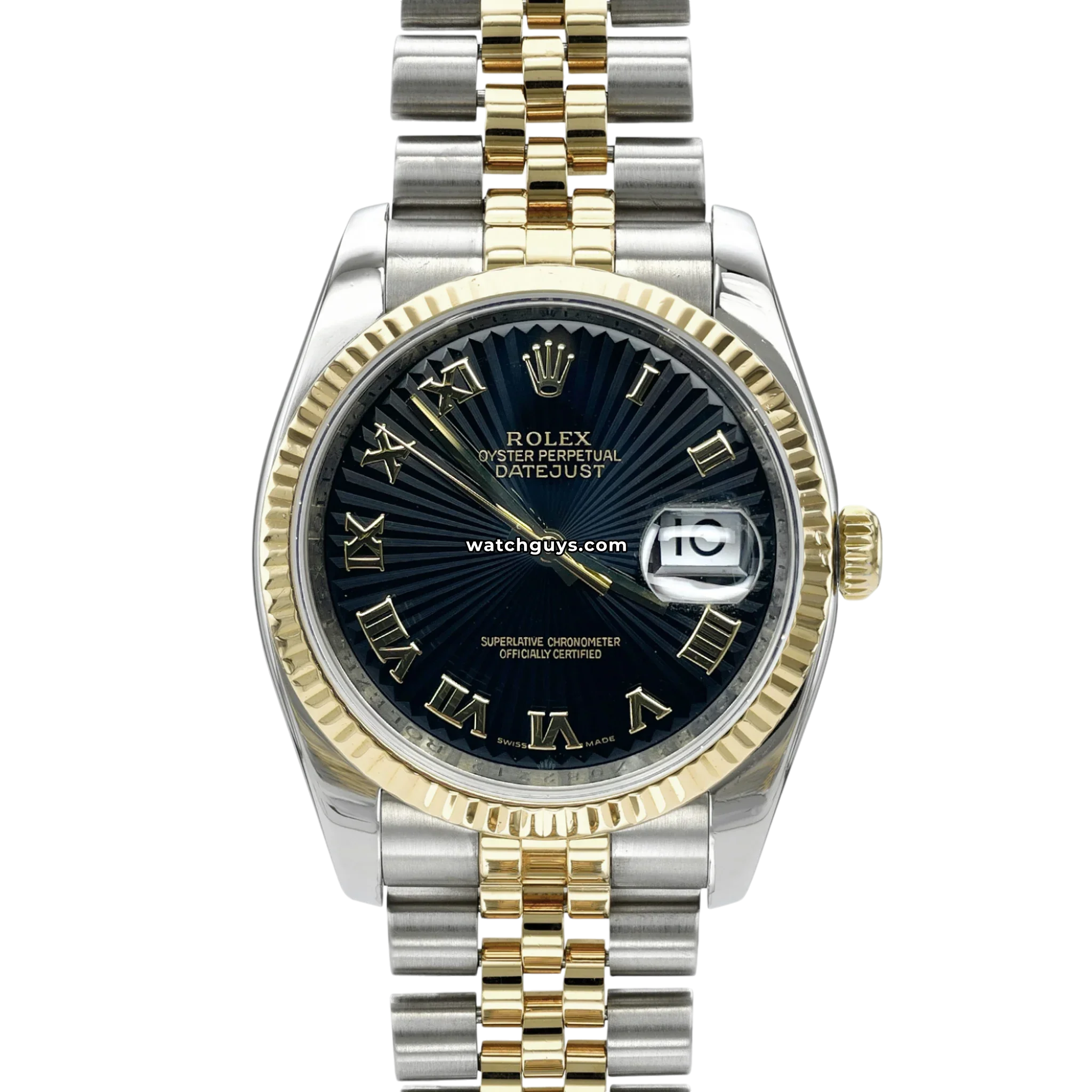 Rolex Datejust 116233 Black Sunbeam Roman Two Tone 36mm – WatchGuys