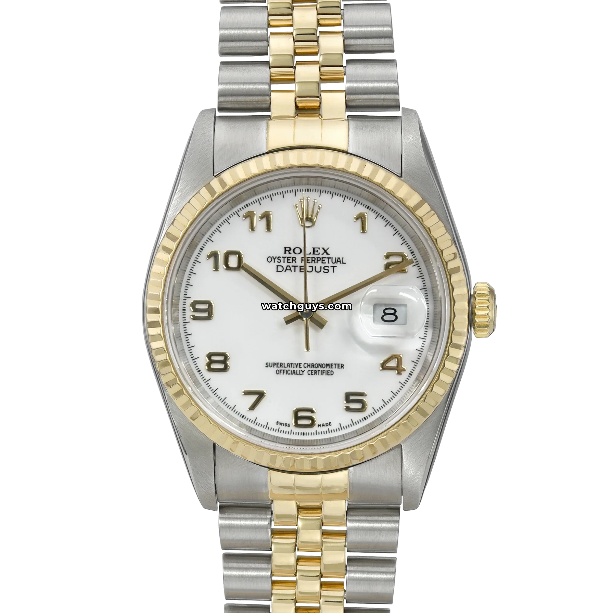 Rolex Datejust 16233 White Arabic 36mm Two Tone – WatchGuys