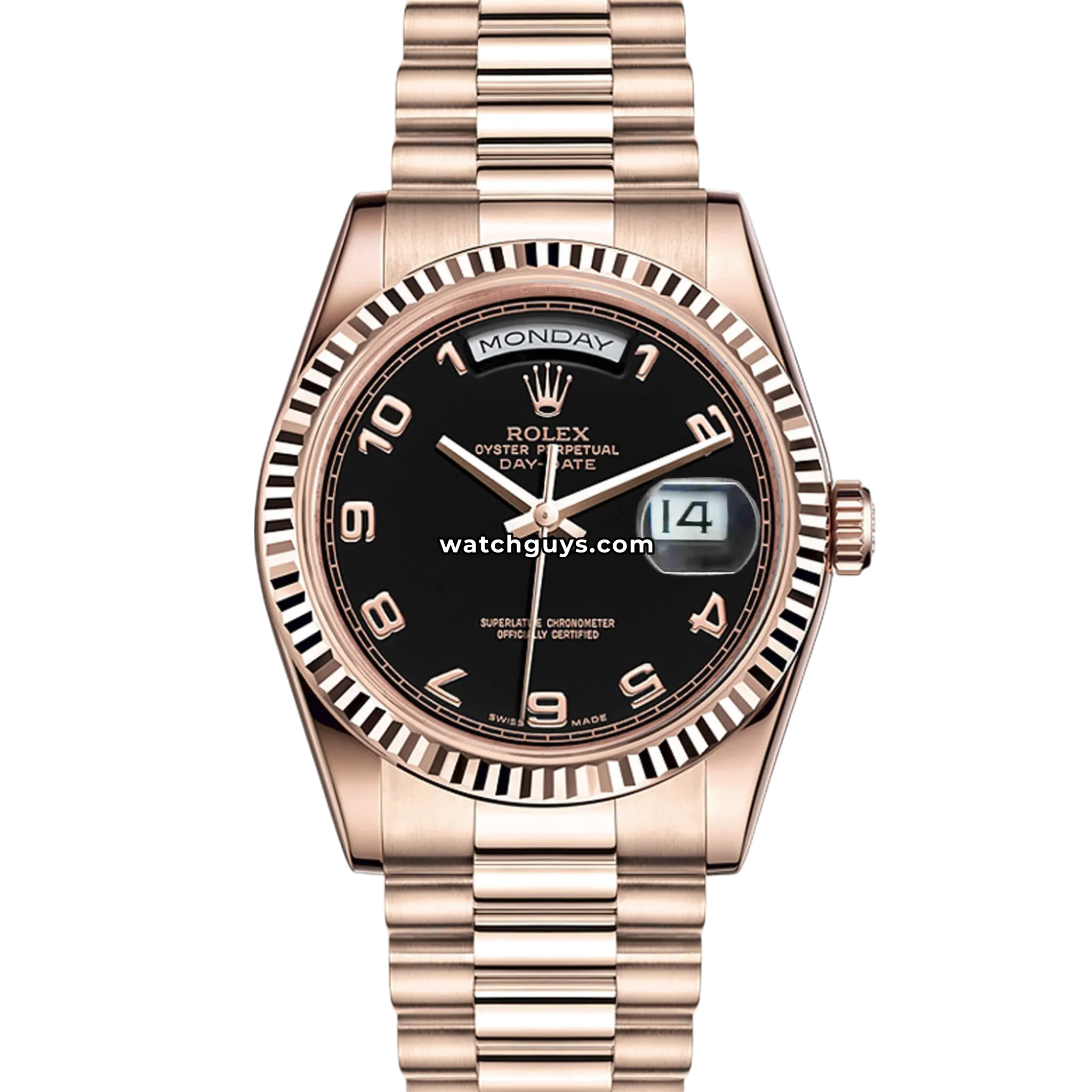 Rolex Day-Date 118235 Black Arabic President 36mm 18K Rose Gold – WatchGuys