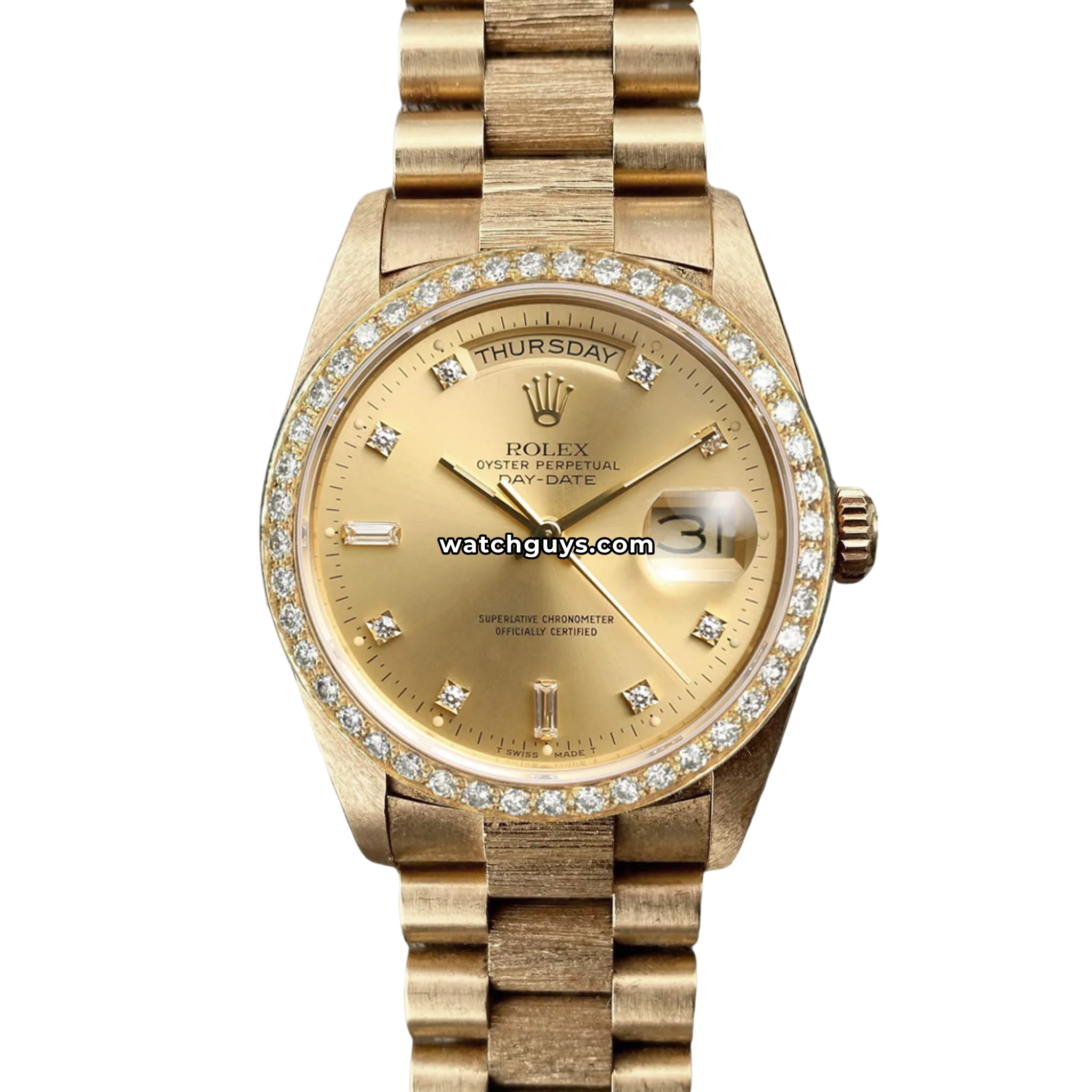 Rolex Day-Date 18248 Champagne Diamond 18k Yellow Gold 36mm – WatchGuys